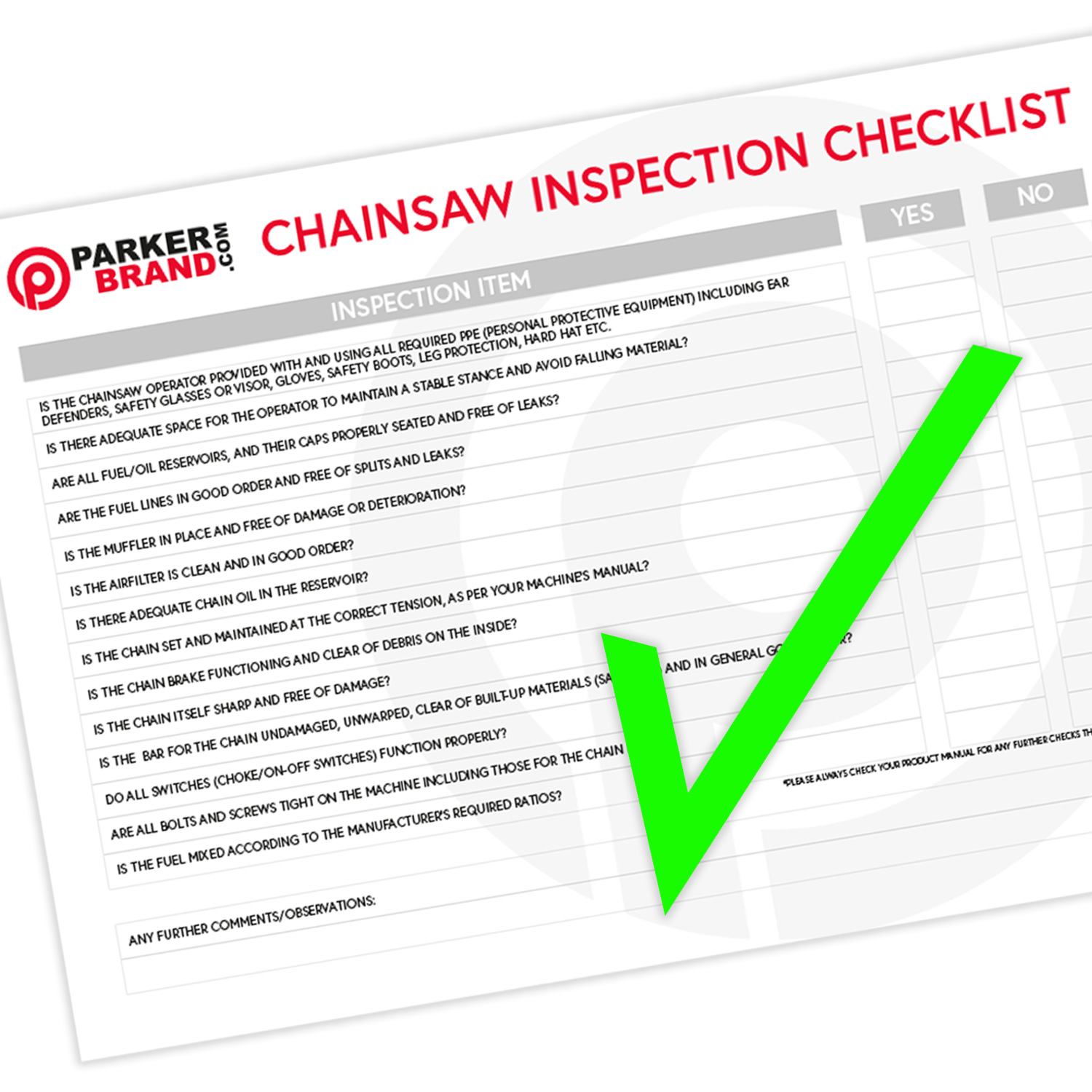 Chainsaw Safety Check List | ParkerBrand