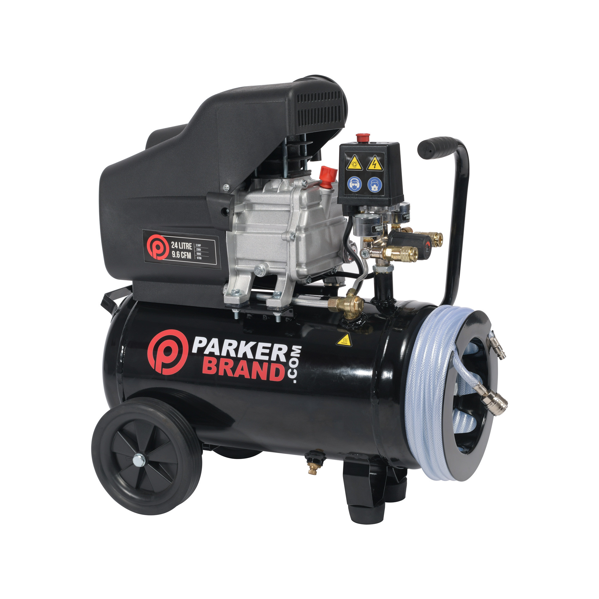 24 Litre Air Compressor with Hose Reel - 9.6 CFM, 2.5 HP, 24L | ParkerBrand