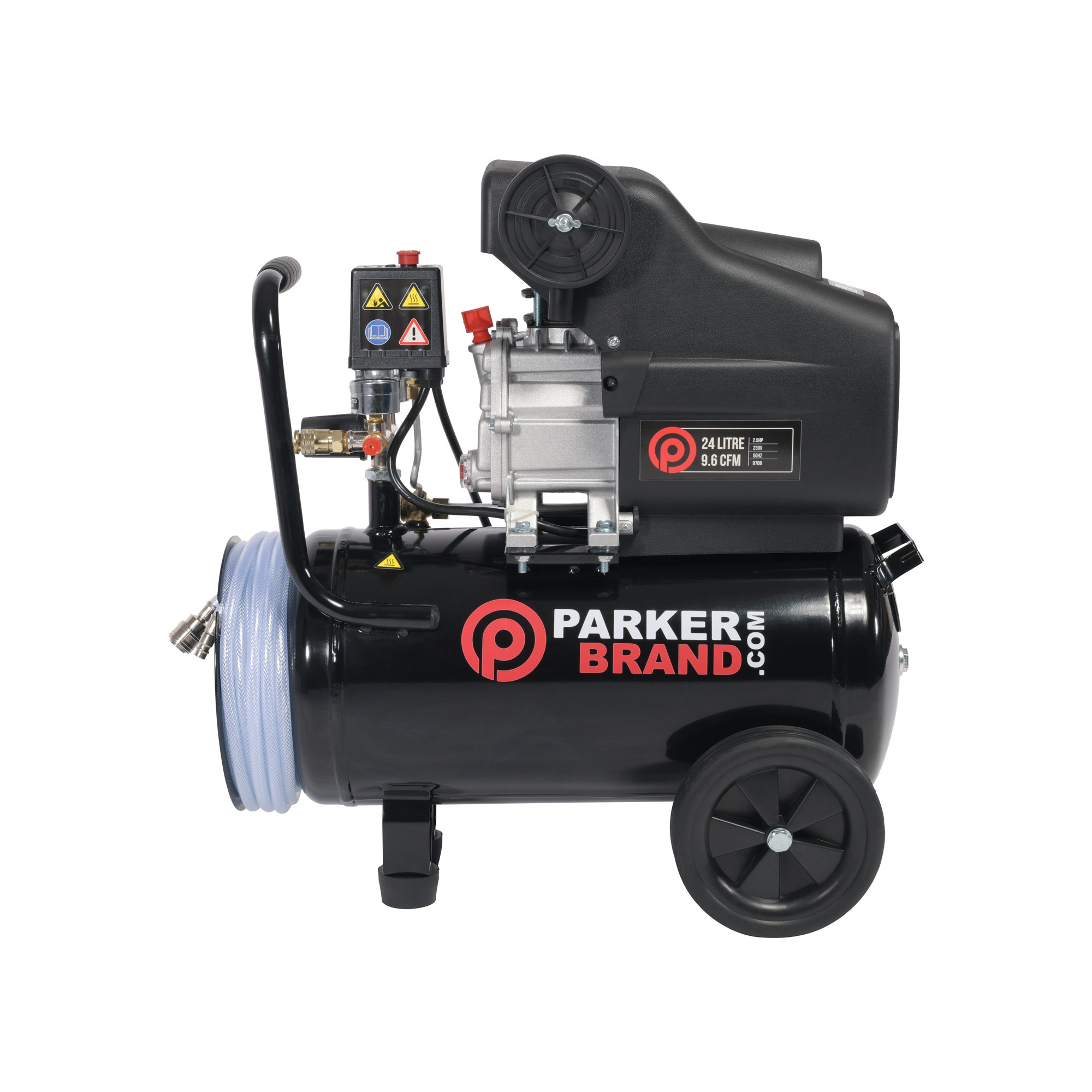 24 Litre Air Compressor with Hose Reel - 9.6 CFM, 2.5 HP, 24L | ParkerBrand