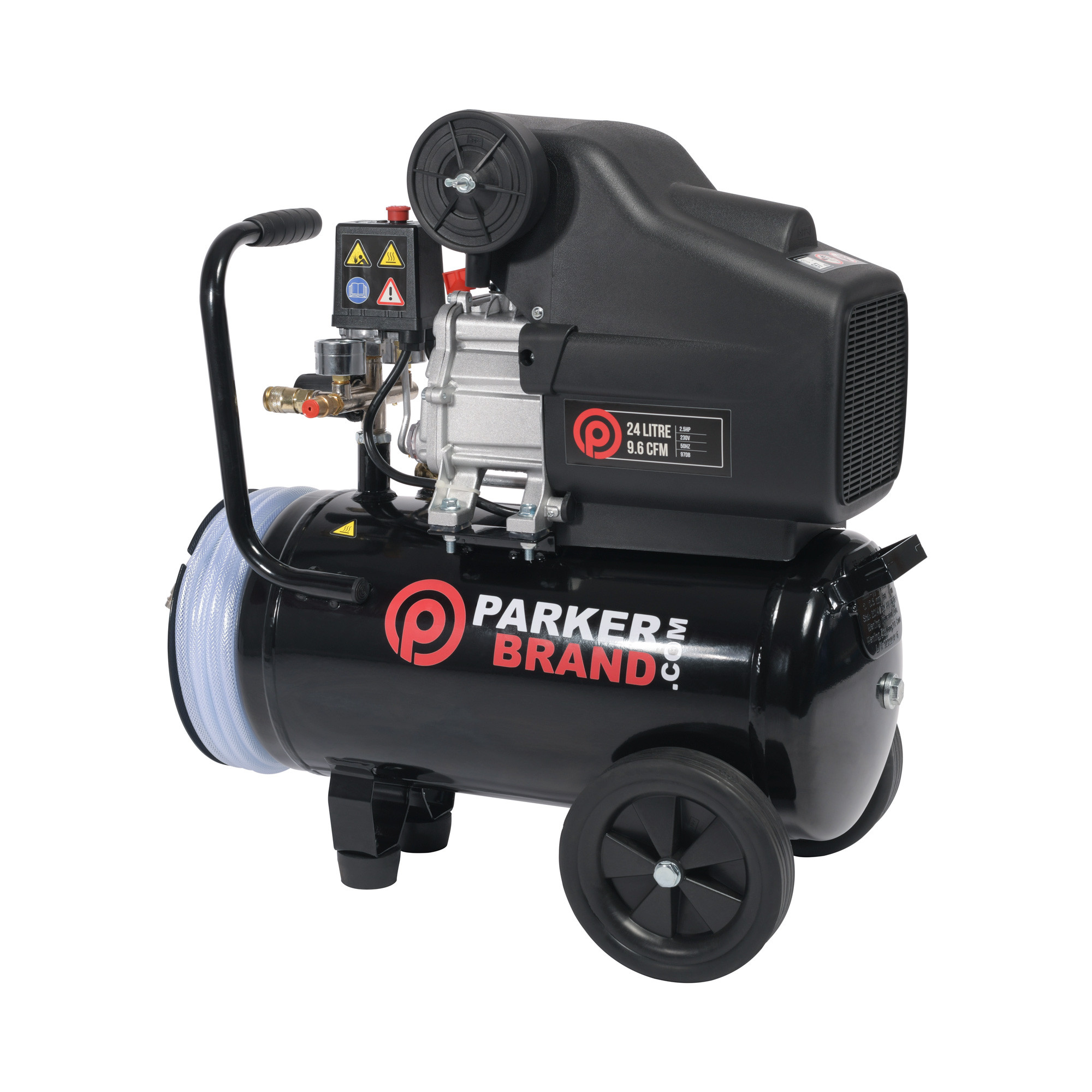 24 Litre Air Compressor with Hose Reel - 9.6 CFM, 2.5 HP, 24L | ParkerBrand