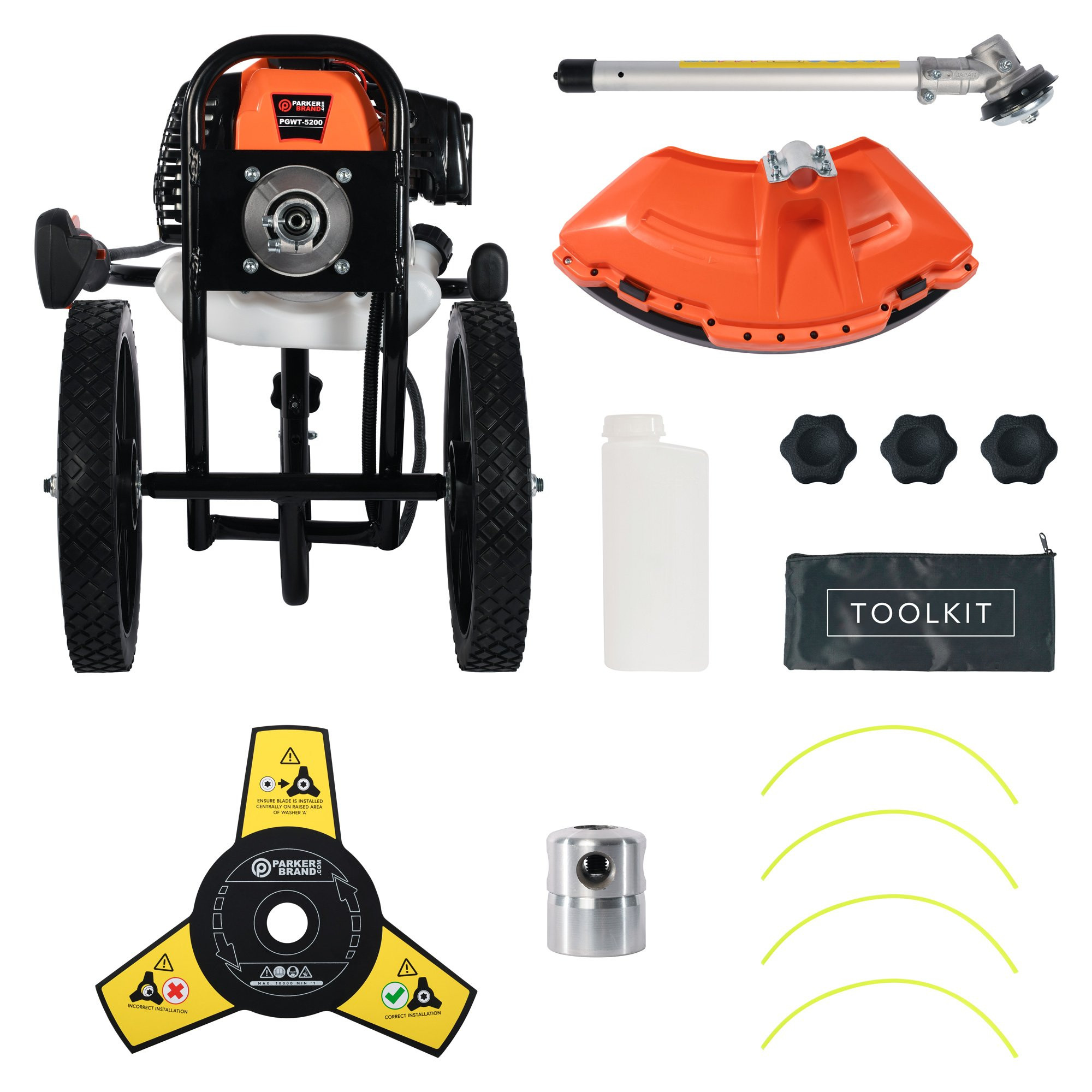 52cc Petrol Garden Brush Cutter / Wheeled Trimmer | ParkerBrand