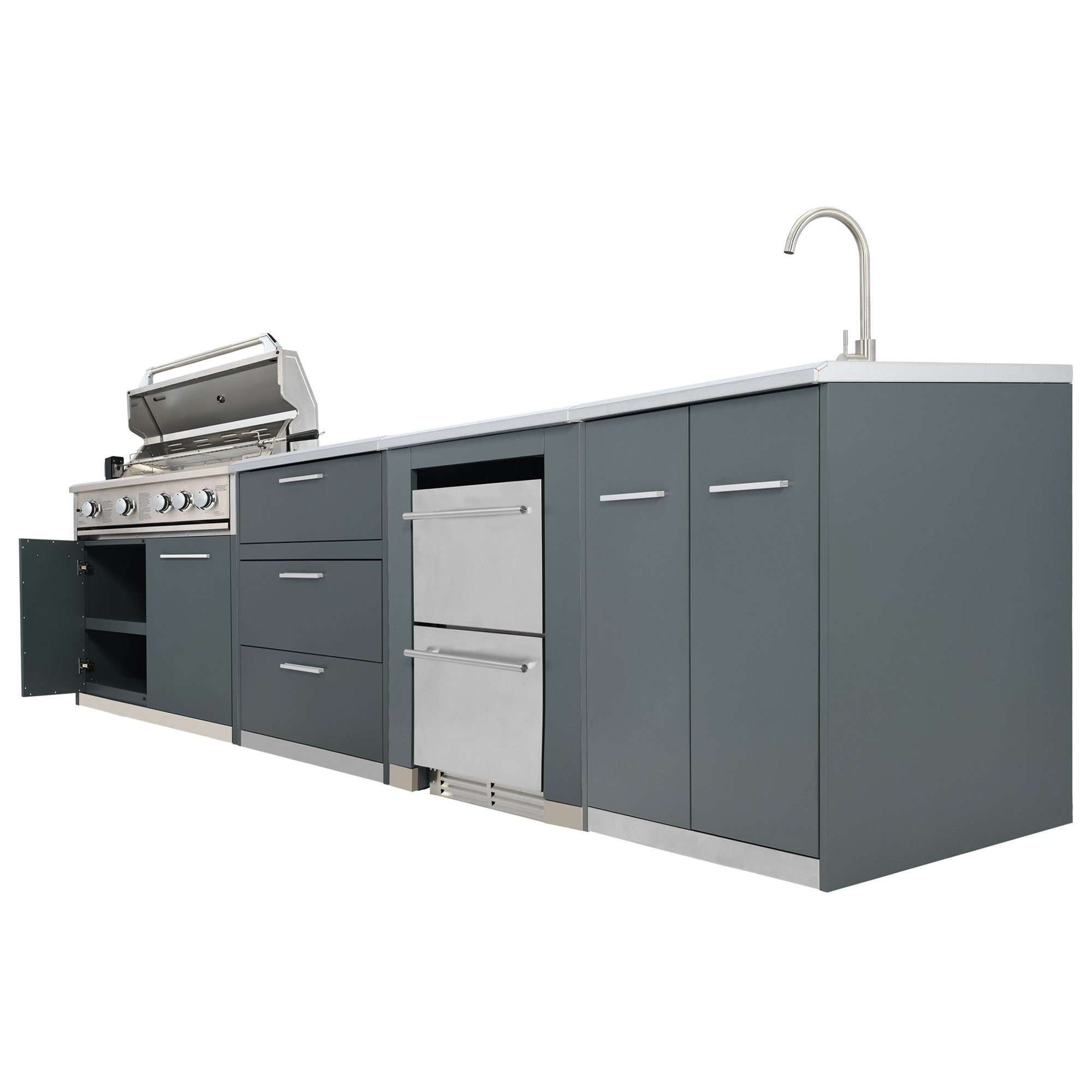 Outdoor Kitchen Combo – 4-Burner Built-In Gas BBQ Grill, Sink, 3-Drawer ...