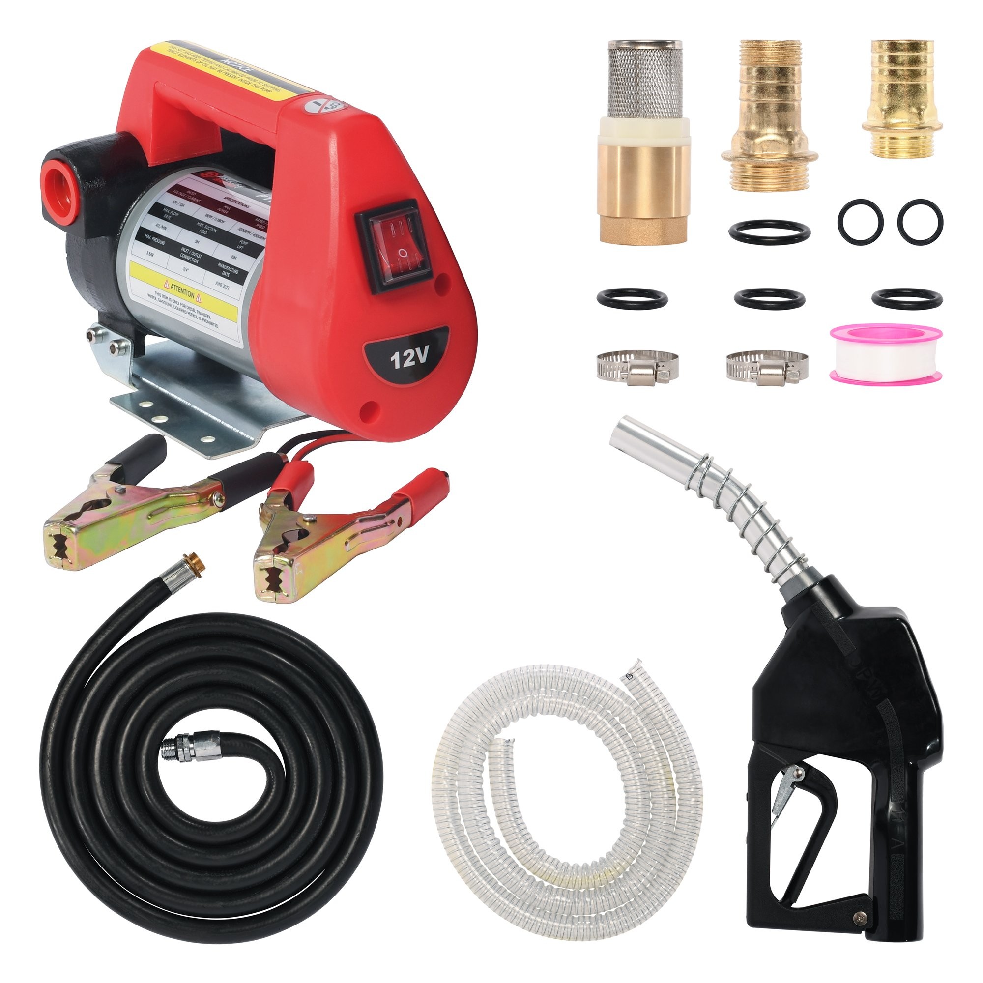 12V Portable Diesel Transfer Fuel Pump Kit 12V - With Automatic Nozzle ...