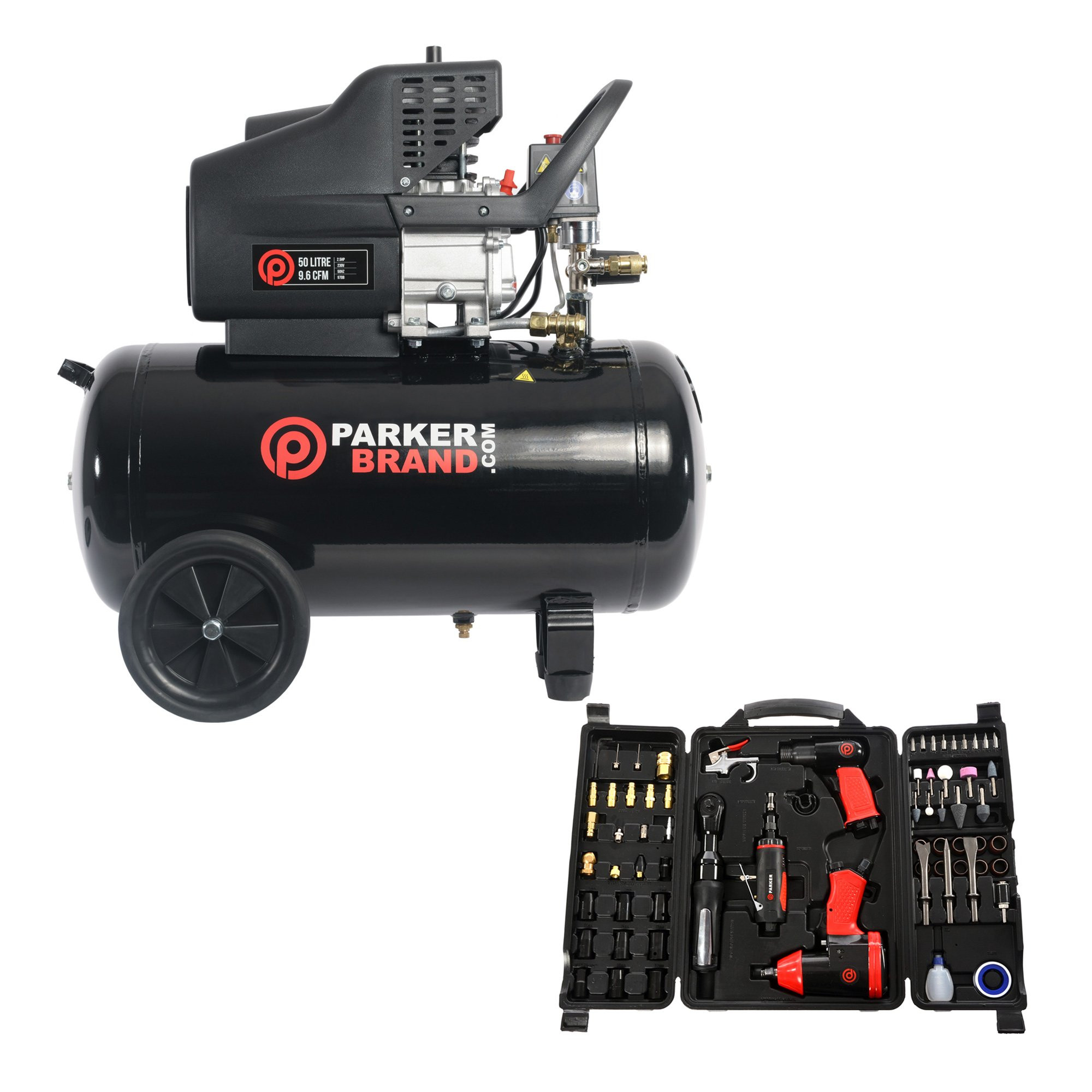 50 Litre Air Compressor - 9.6 CFM & Tool Kit Package | ParkerBrand